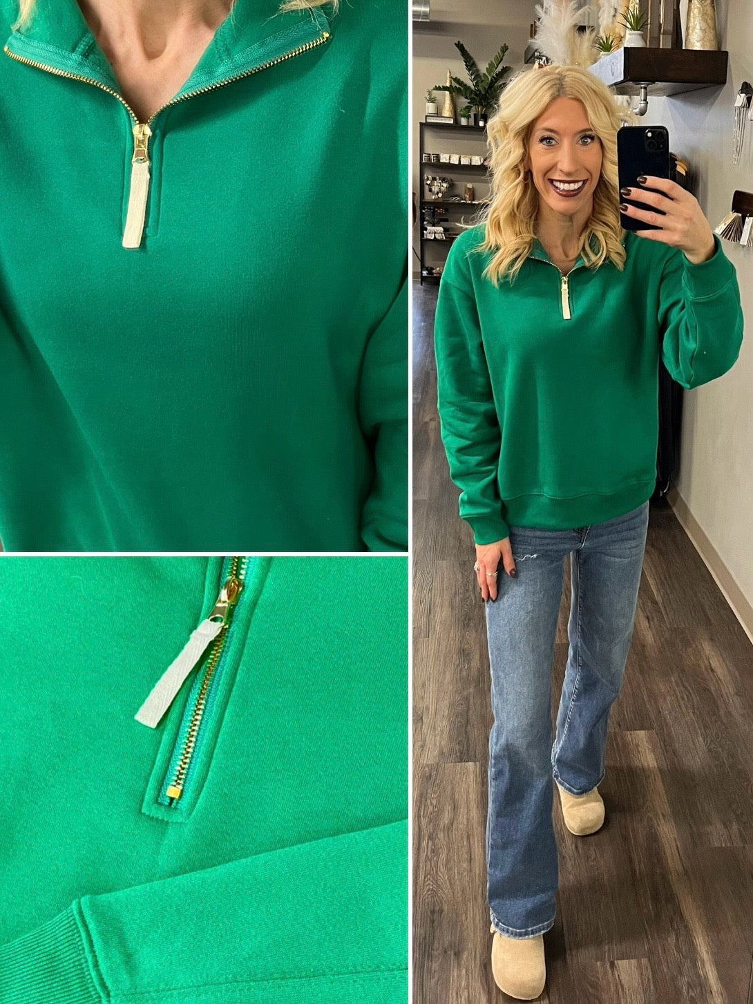 Sam Gold Accent Quarter Zip - Green – Katy Lynn Boutique
