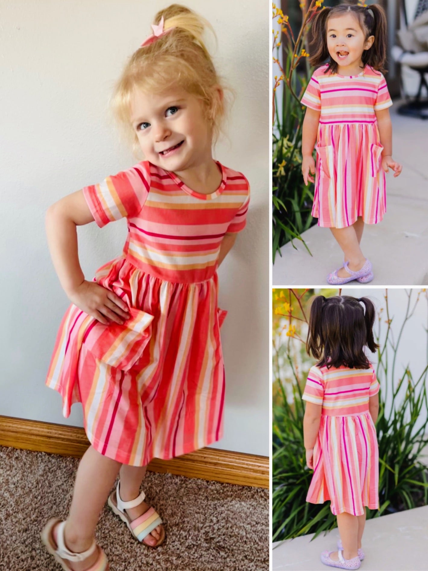 Sara Coral Stripes Dress - KIDS – Katy Lynn Boutique