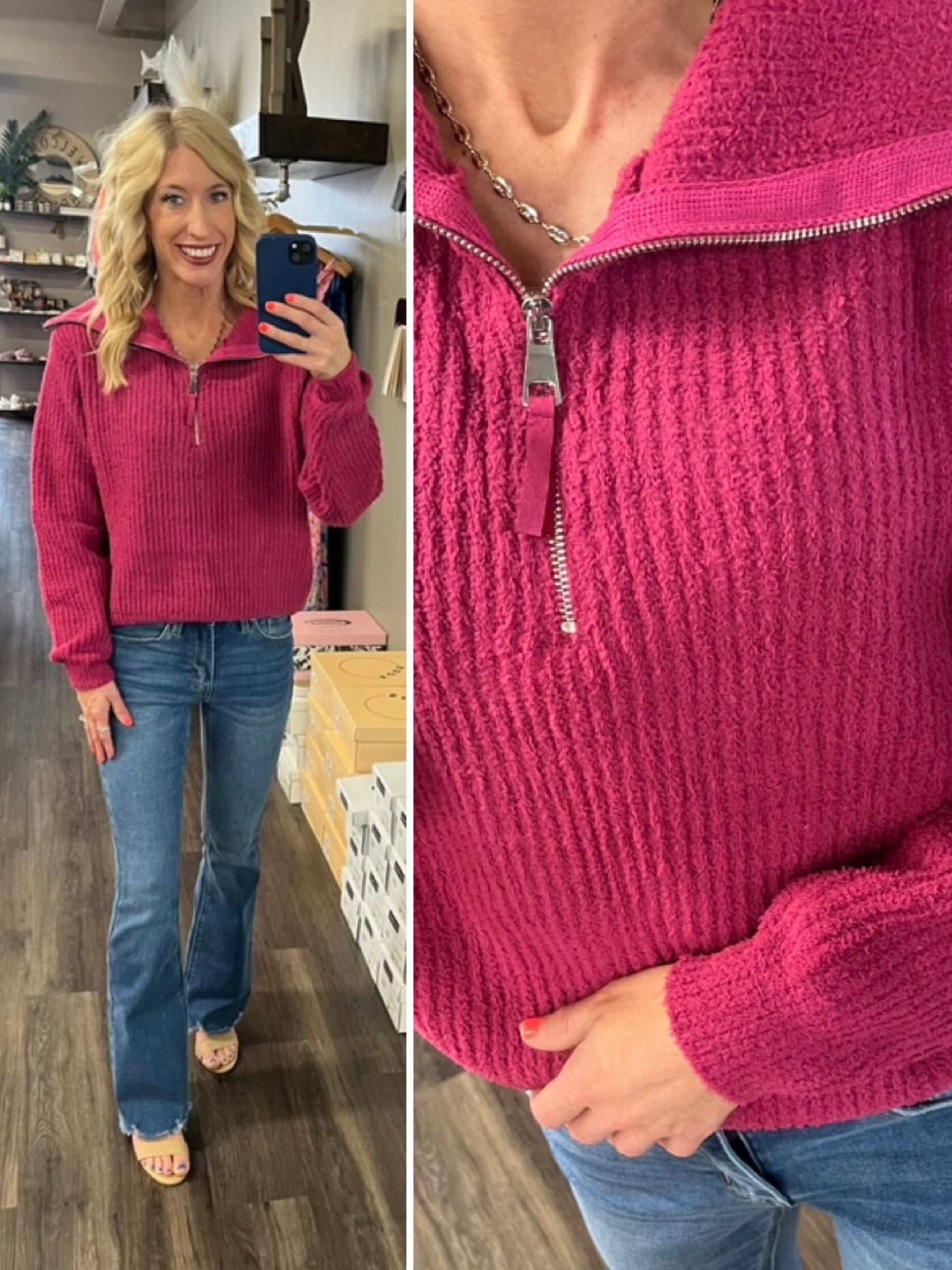 Rose Plush Zip Sweater - Magenta – Katy Lynn Boutique
