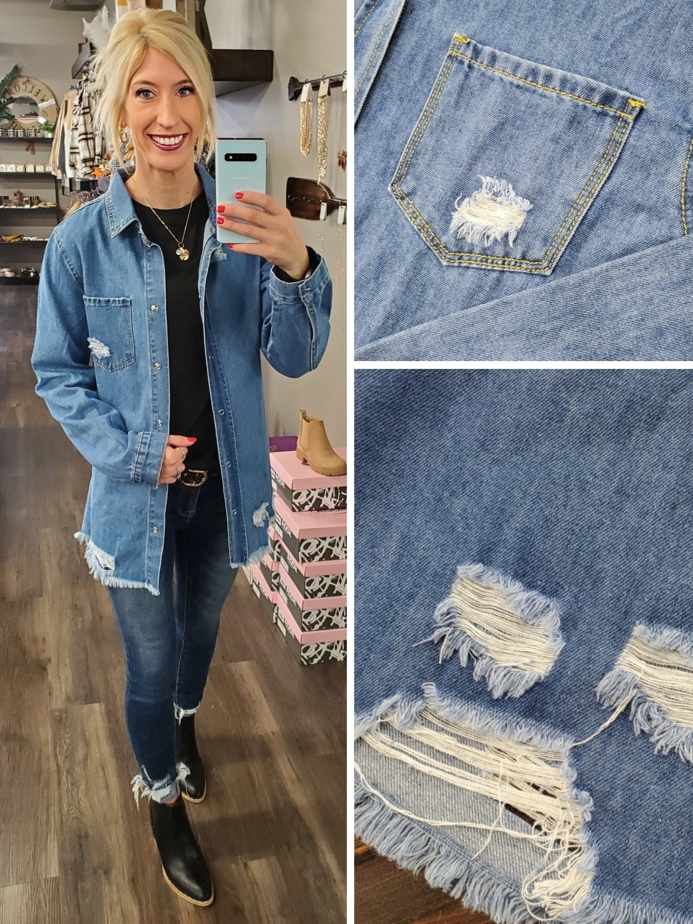Beverly Distressed Light-Denim Snap Up – Katy Lynn Boutique